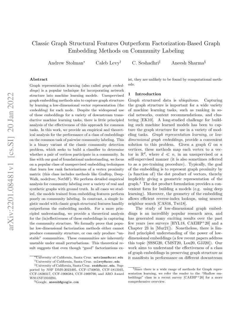 Classic Graph Structural Features Outperform Factorization Based Graph Embedding Methods On