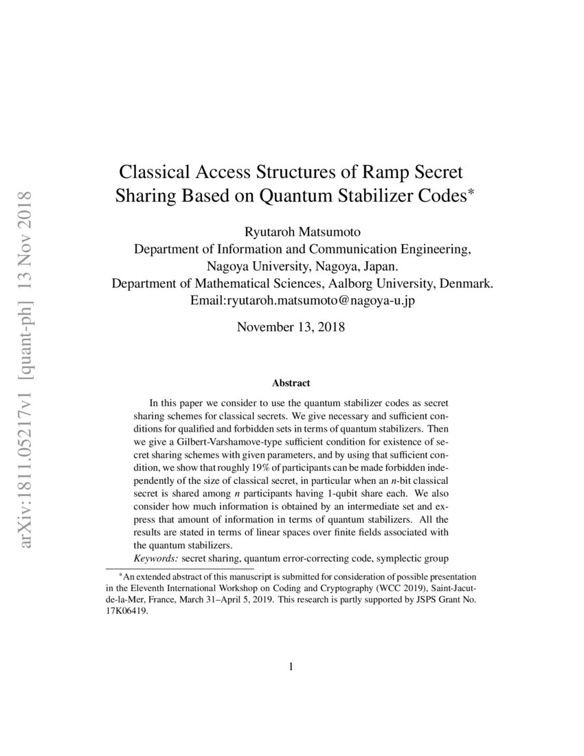Classical Access Structures of Ramp Secret Sharing Based on Quantum ... Classical Access Structures of Ramp Secret Sharing Based on Quantum ...