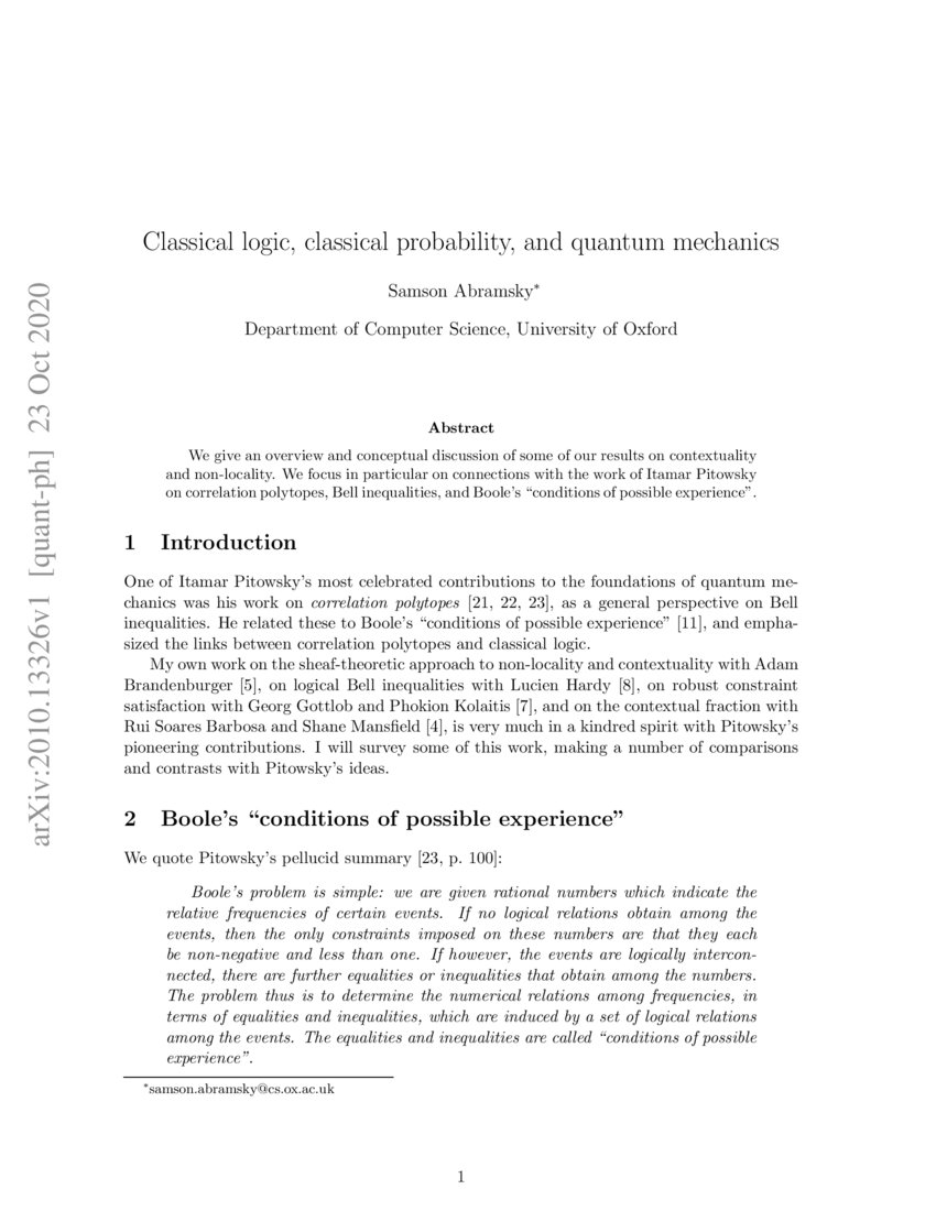Classical logic, classical probability, and quantum mechanics | DeepAI