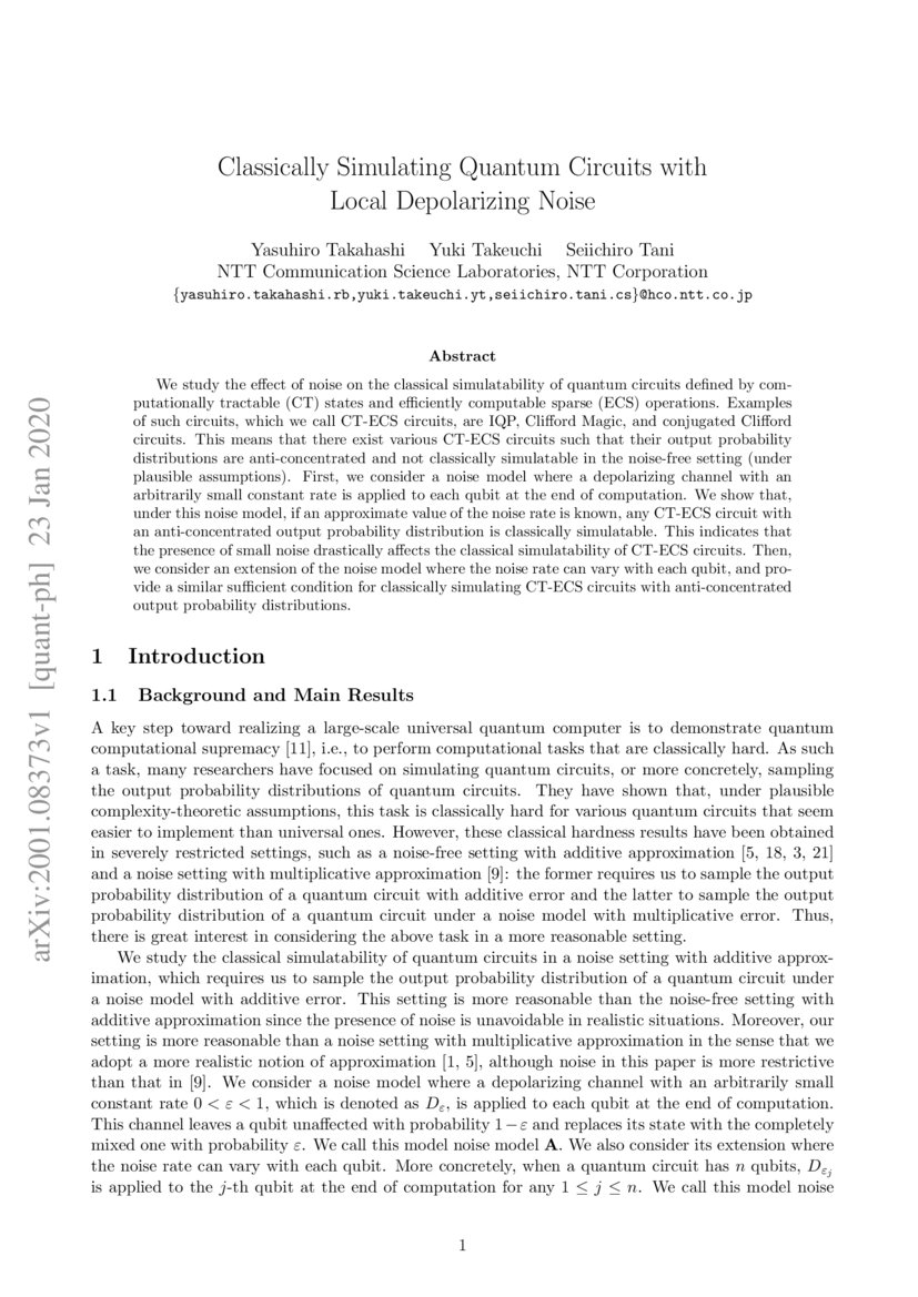 Classically Simulating Quantum Circuits with Local Depolarizing Noise | DeepAI