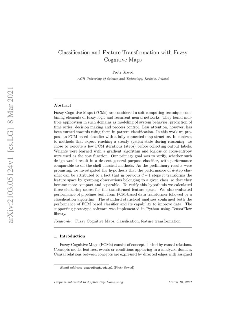 Classification and Feature Transformation with Fuzzy Cognitive Maps | DeepAI