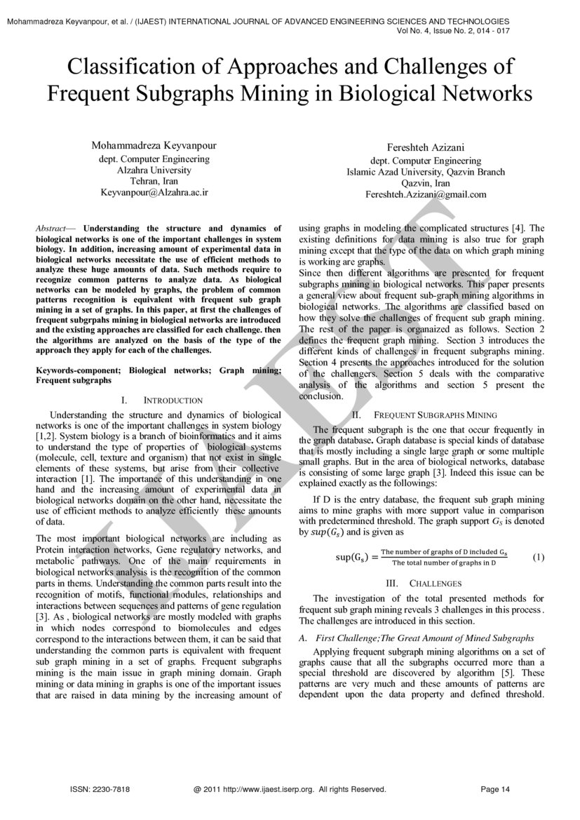 Classification of Approaches and Challenges of Frequent Subgraphs ...