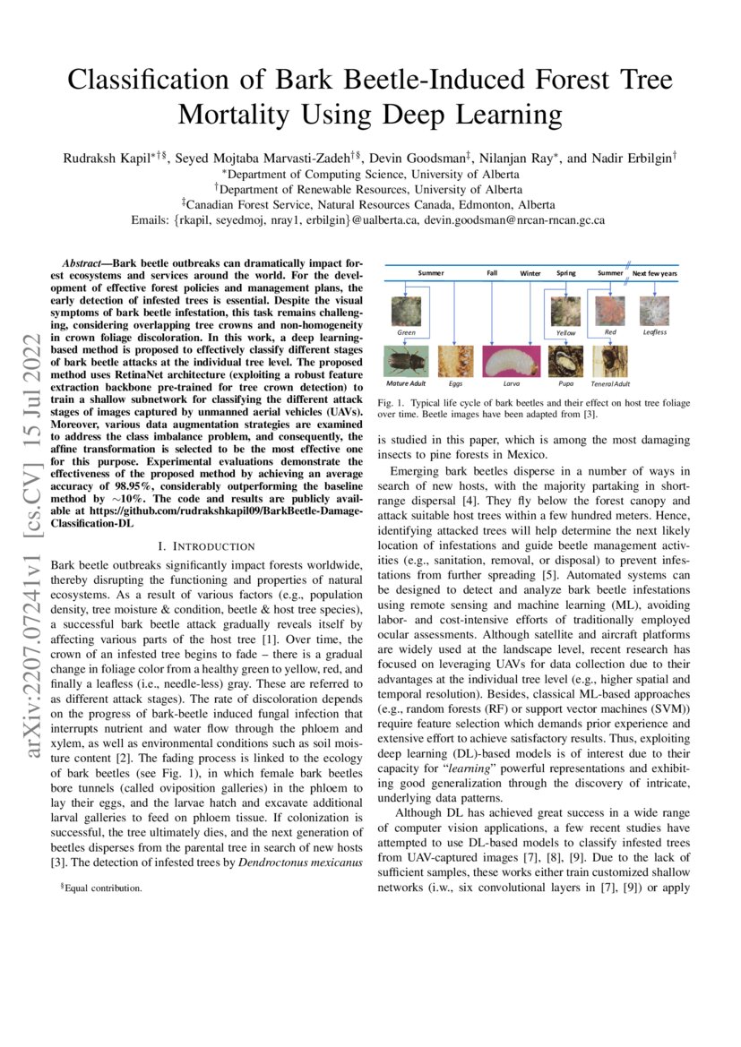 Classification of Bark Beetle-Induced Forest Tree Mortality using Deep Learning | DeepAI