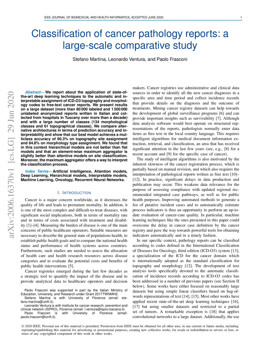 Classification of cancer pathology reports: a large-scale comparative ...