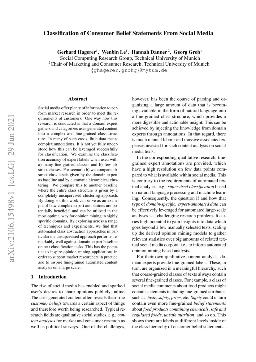 Classification of Consumer Belief Statements From Social Media | DeepAI