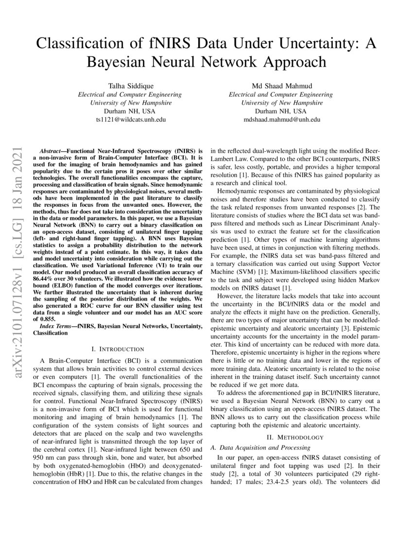 Classification of fNIRS Data Under Uncertainty: A Bayesian Neural Network Approach | DeepAI