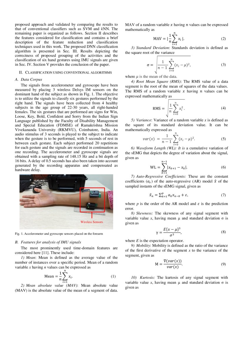 Classification Of Hand Gestures From Wearable Imus Using Deep Neural Network Deepai