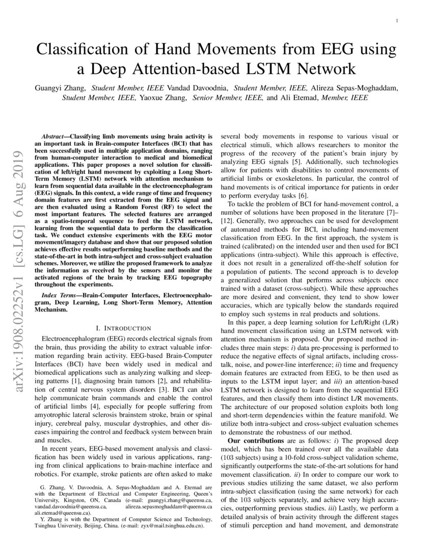Classification of Hand Movements from EEG using a Deep Attention-based LSTM Network | DeepAI