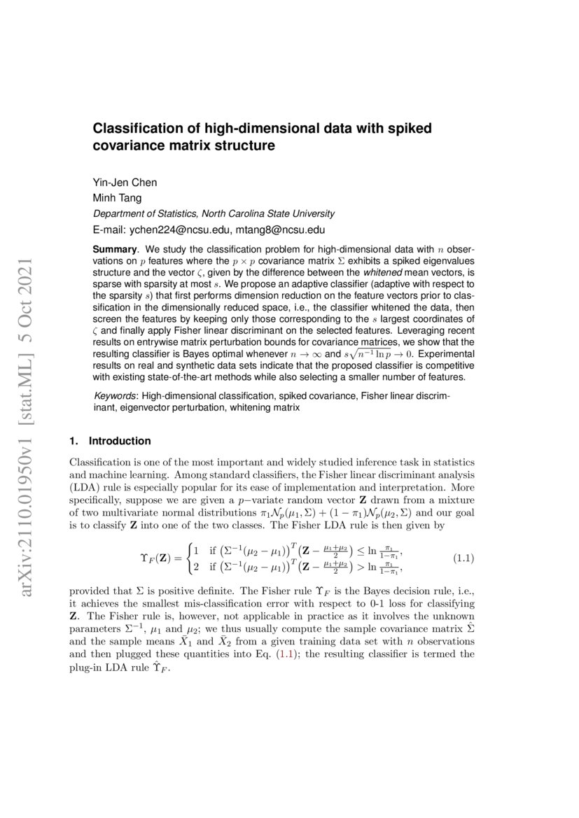 Classification of high-dimensional data with spiked covariance matrix structure | DeepAI