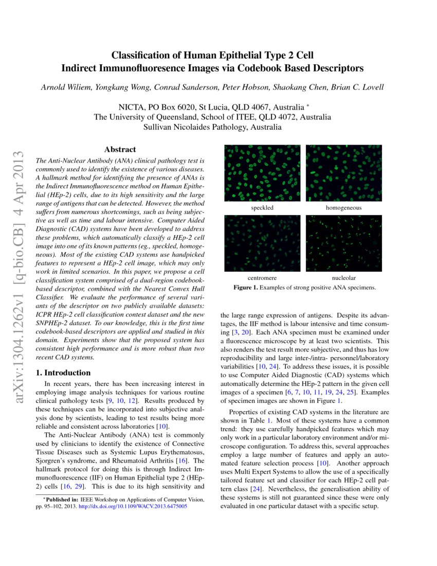 Classification of Human Epithelial Type 2 Cell Indirect ...