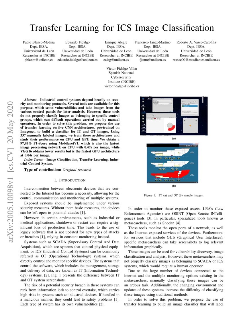 Classification of Industrial Control Systems screenshots using Transfer ...