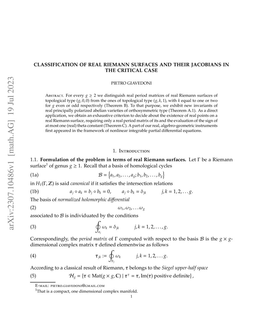 Classification of real Riemann surfaces and their Jacobians in the ...