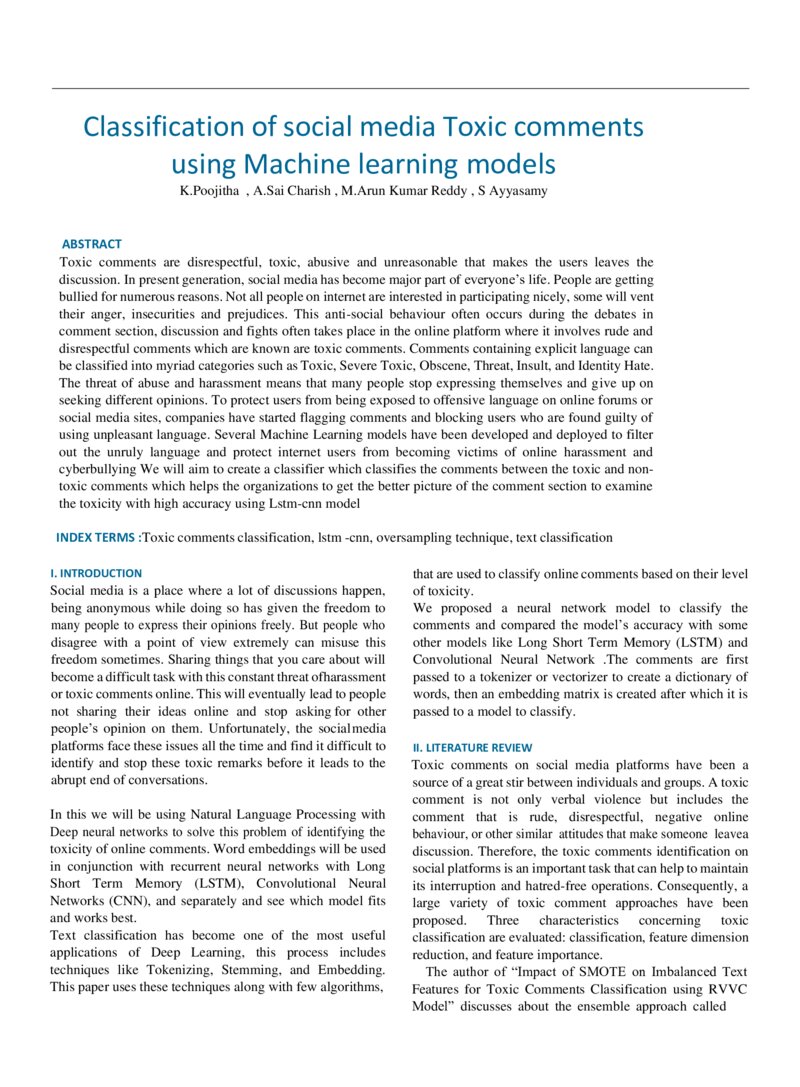 Classification of social media Toxic comments using Machine learning ... Classification of social media Toxic comments using Machine learning ...