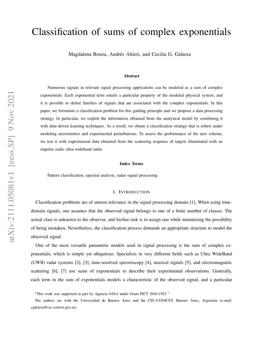Classification of sums of complex exponentials | DeepAI