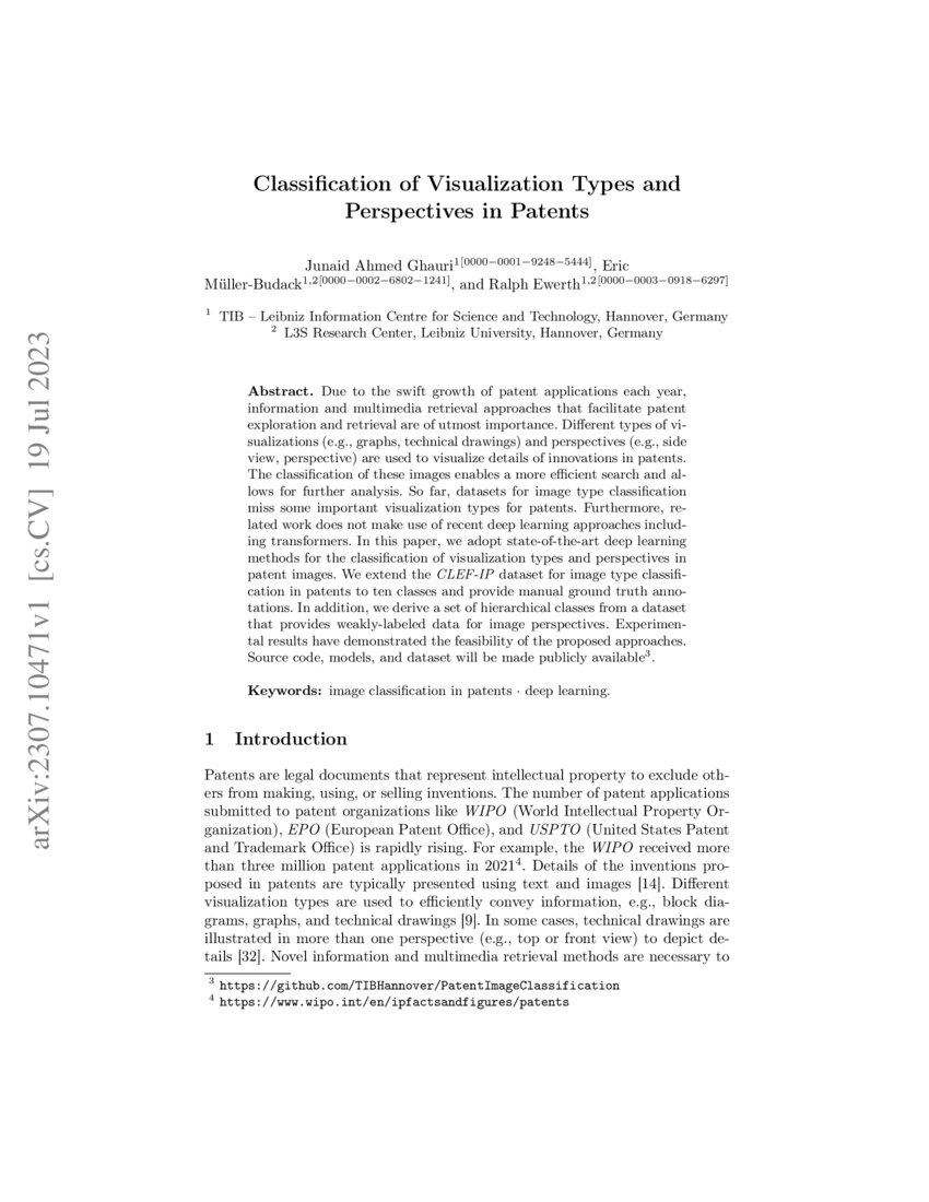 Classification Of Visualization Types And Perspectives In Patents Deepai