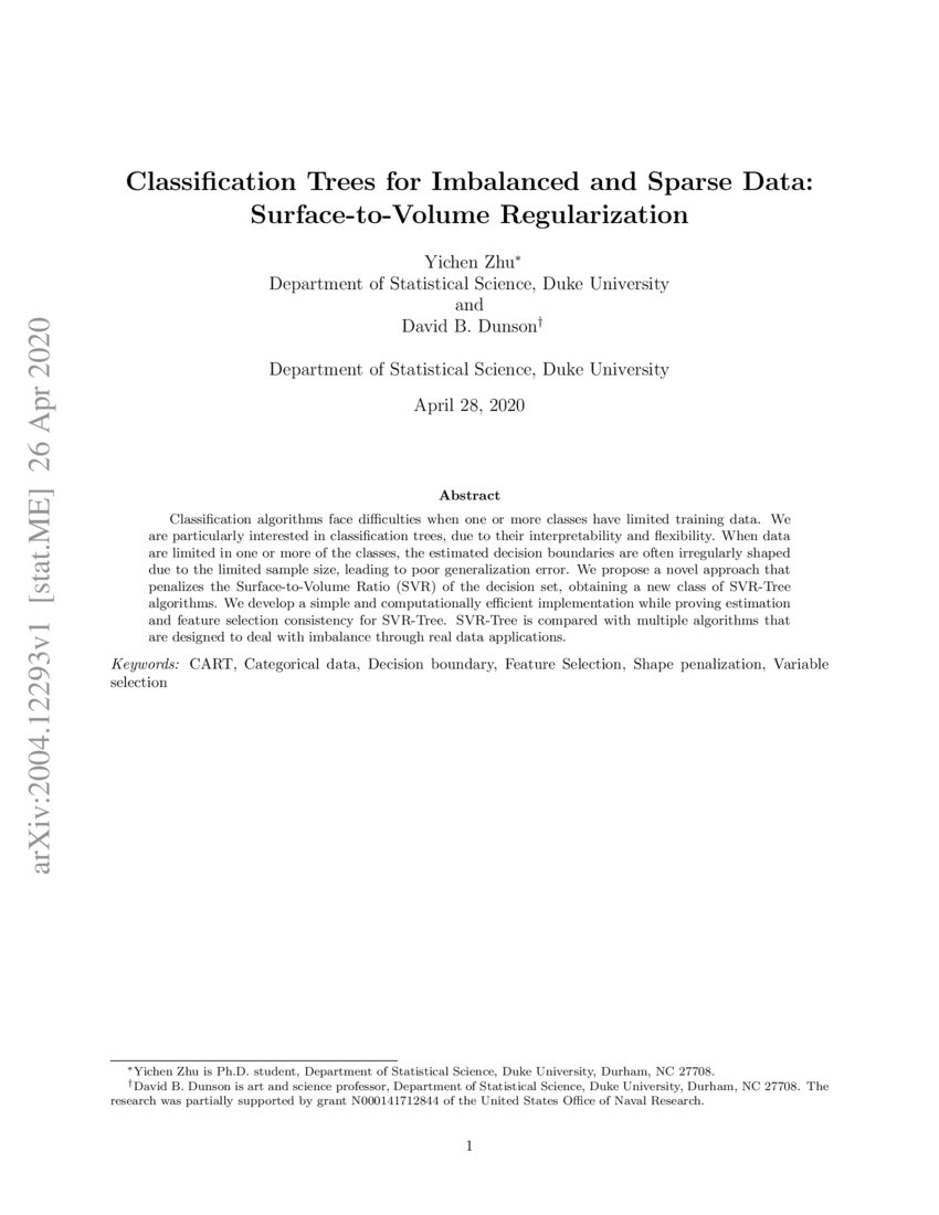 Classification Trees for Imbalanced and Sparse Data: Surface-to-Volume Regularization | DeepAI