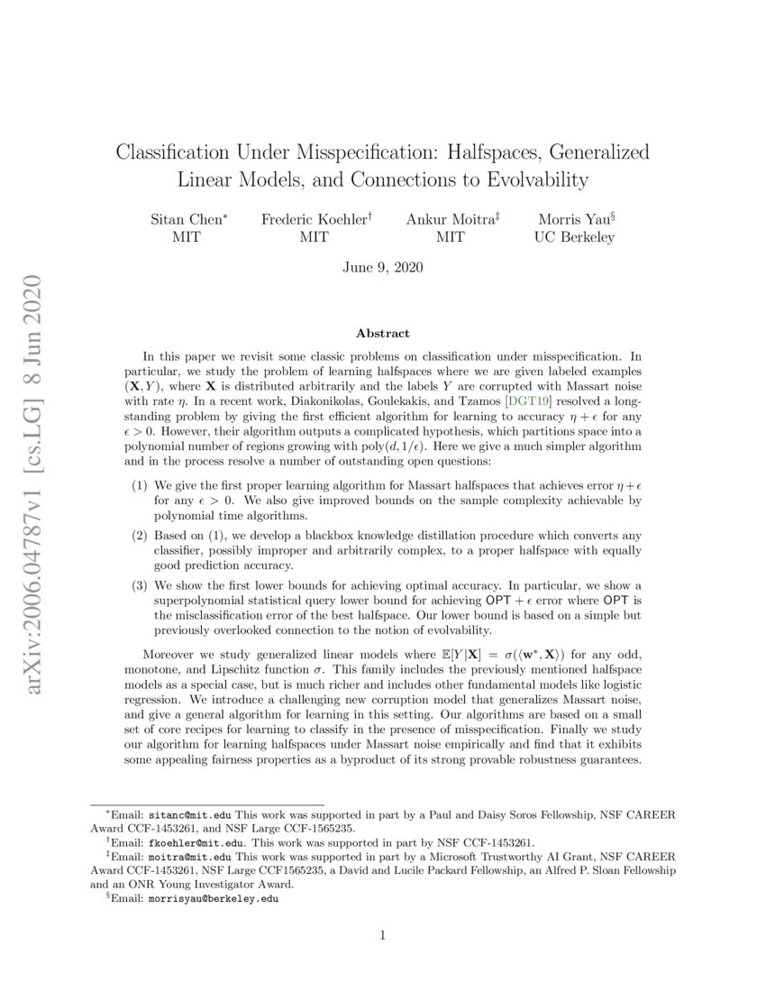 Classification Under Misspecification Halfspaces Generalized Linear Models And Connections To
