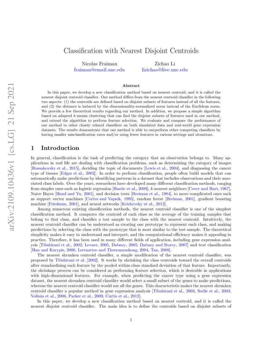 Classification with Nearest Disjoint Centroids | DeepAI