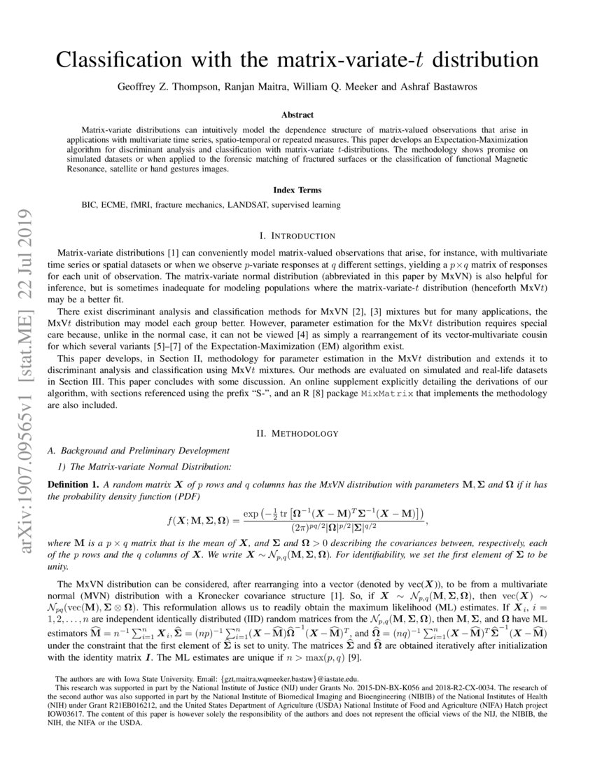 Classification with the matrix-variate-t distribution | DeepAI