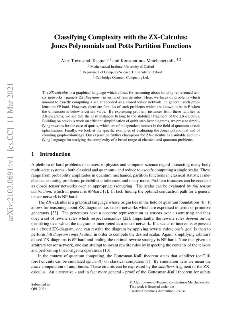 Classifying Complexity with the ZX-Calculus: Jones Polynomials and Potts Partition Functions ...