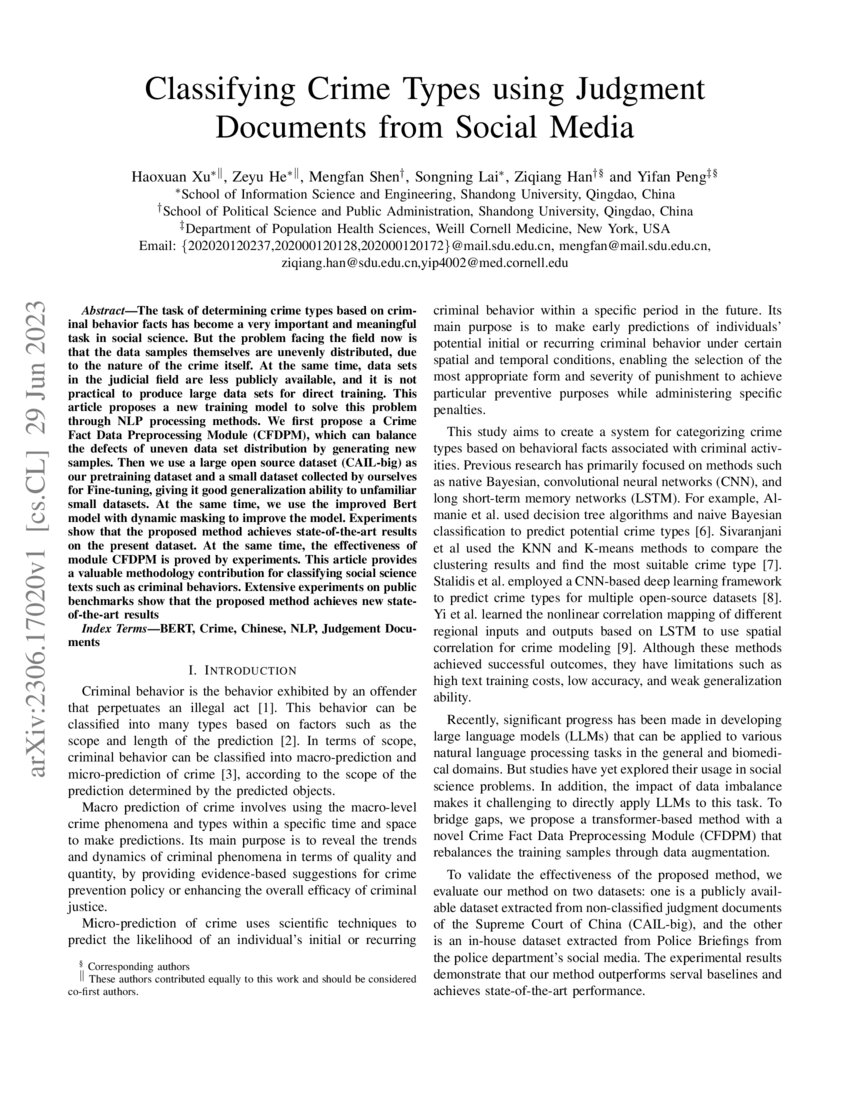 Classifying Crime Types using Judgment Documents from Social Media | DeepAI