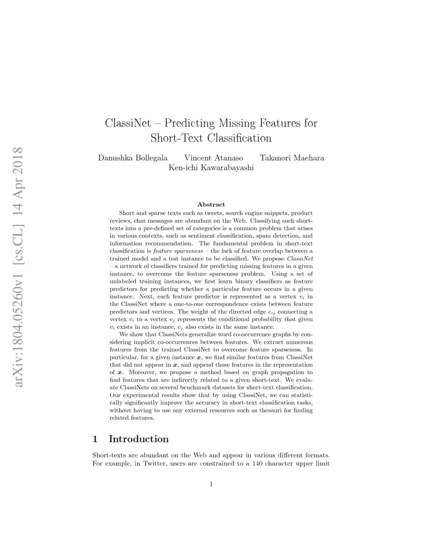 ClassiNet -- Predicting Missing Features for Short-Text Classification ...