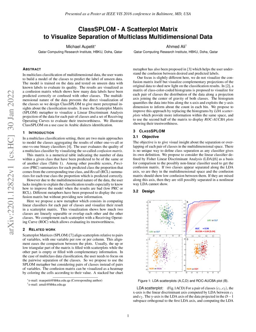 ClassSPLOM – A Scatterplot Matrix to Visualize Separation of Multiclass Multidimensional Data ...
