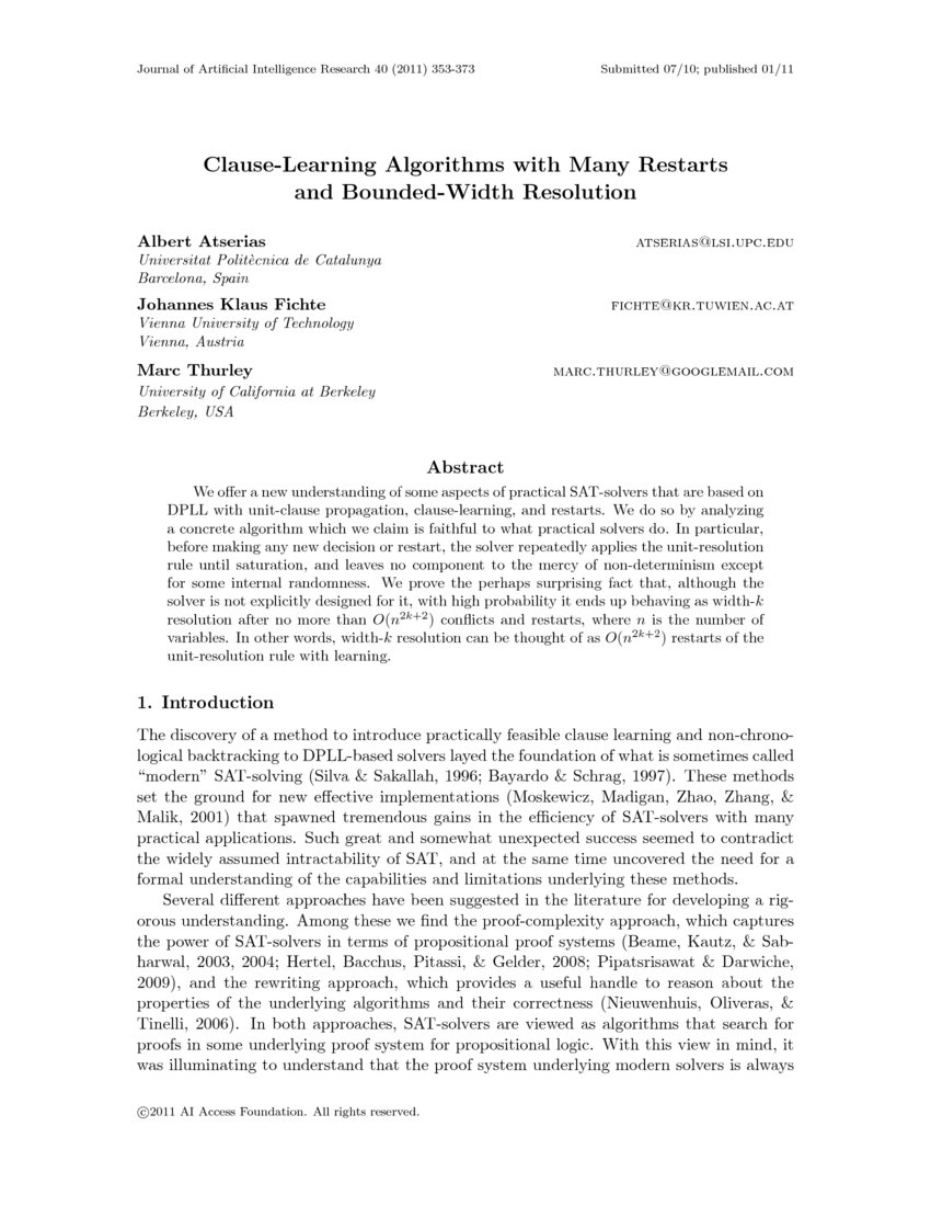 Clause-Learning Algorithms with Many Restarts and Bounded-Width ...