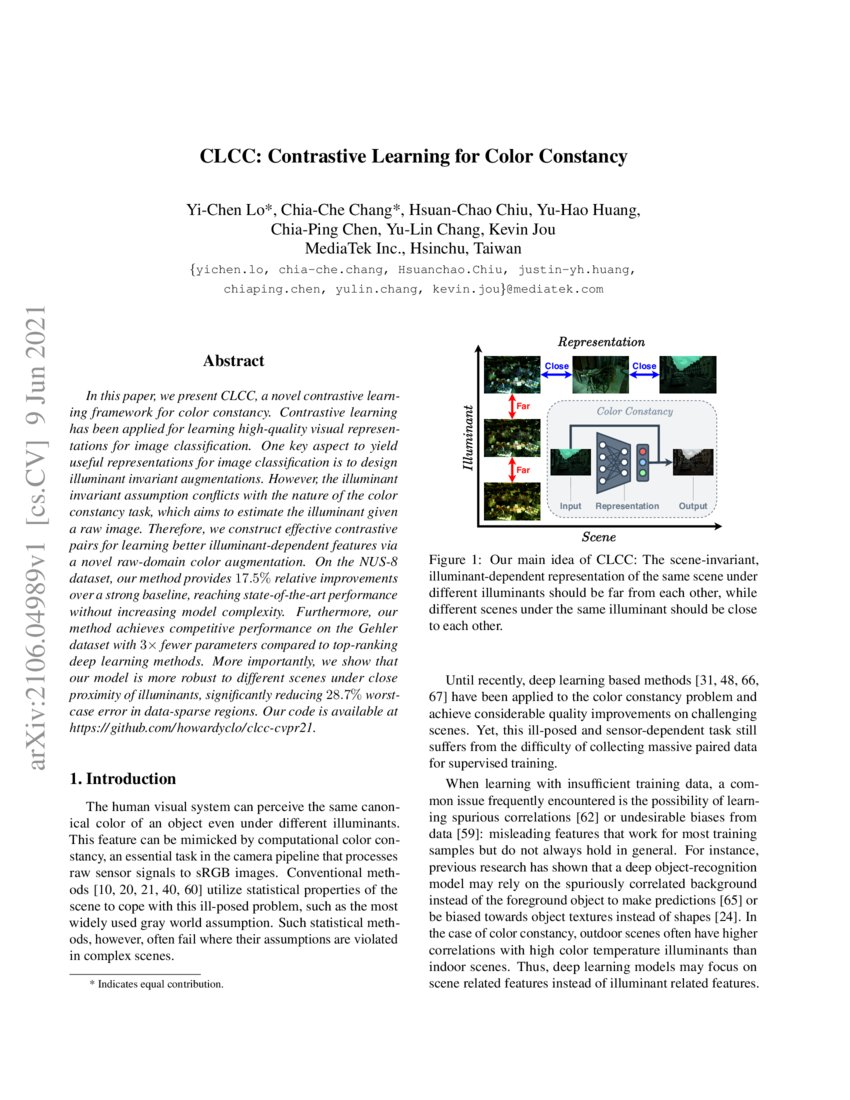 Clcc Contrastive Learning For Color Constancy Deepai 
