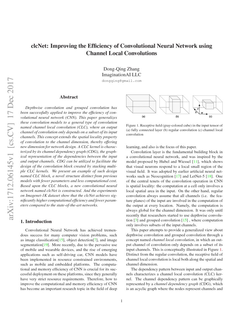 clcNet: Improving the Efficiency of Convolutional Neural Network using Channel Local ...