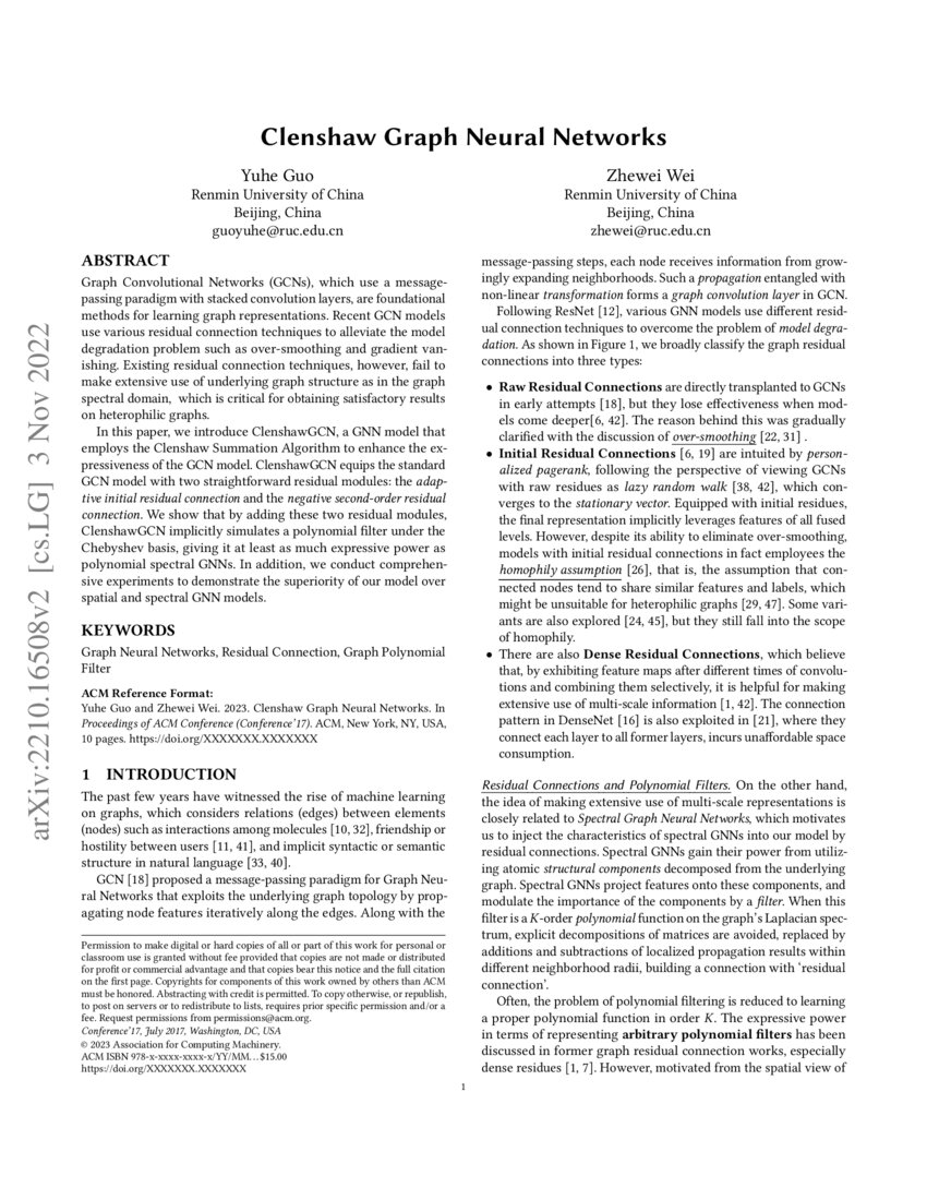 Clenshaw Graph Neural Networks | DeepAI