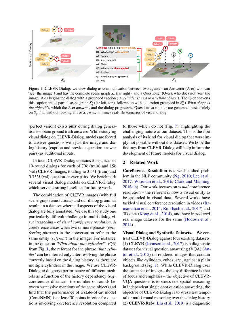 Clevr Dialog A Diagnostic Dataset For Multi Round Reasoning In Visual Dialog Deepai
