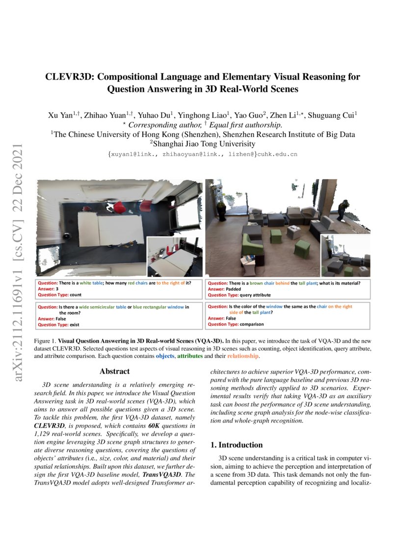 CLEVR3D: Compositional Language and Elementary Visual Reasoning for Question Answering in 3D ...