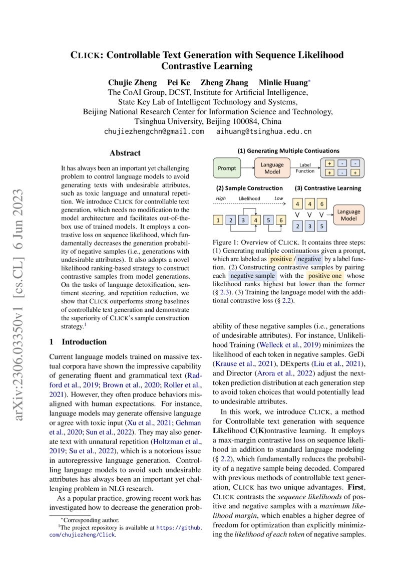 Click Controllable Text Generation With Sequence Likelihood Contrastive Learning Deepai