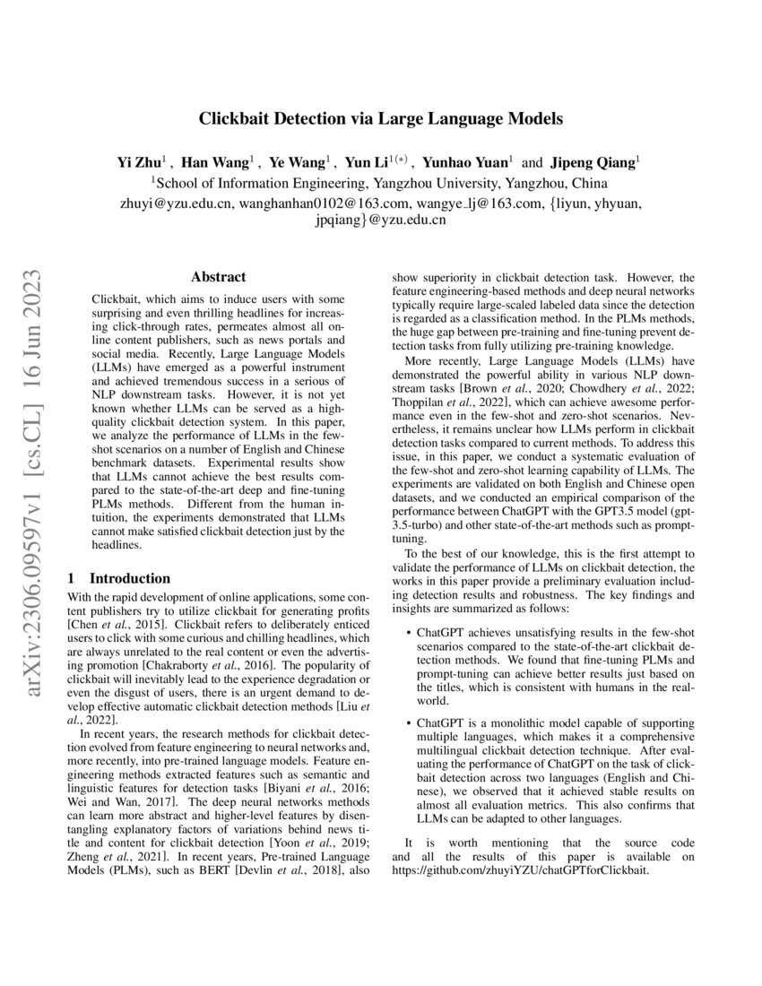 Clickbait Detection Via Large Language Models Deepai