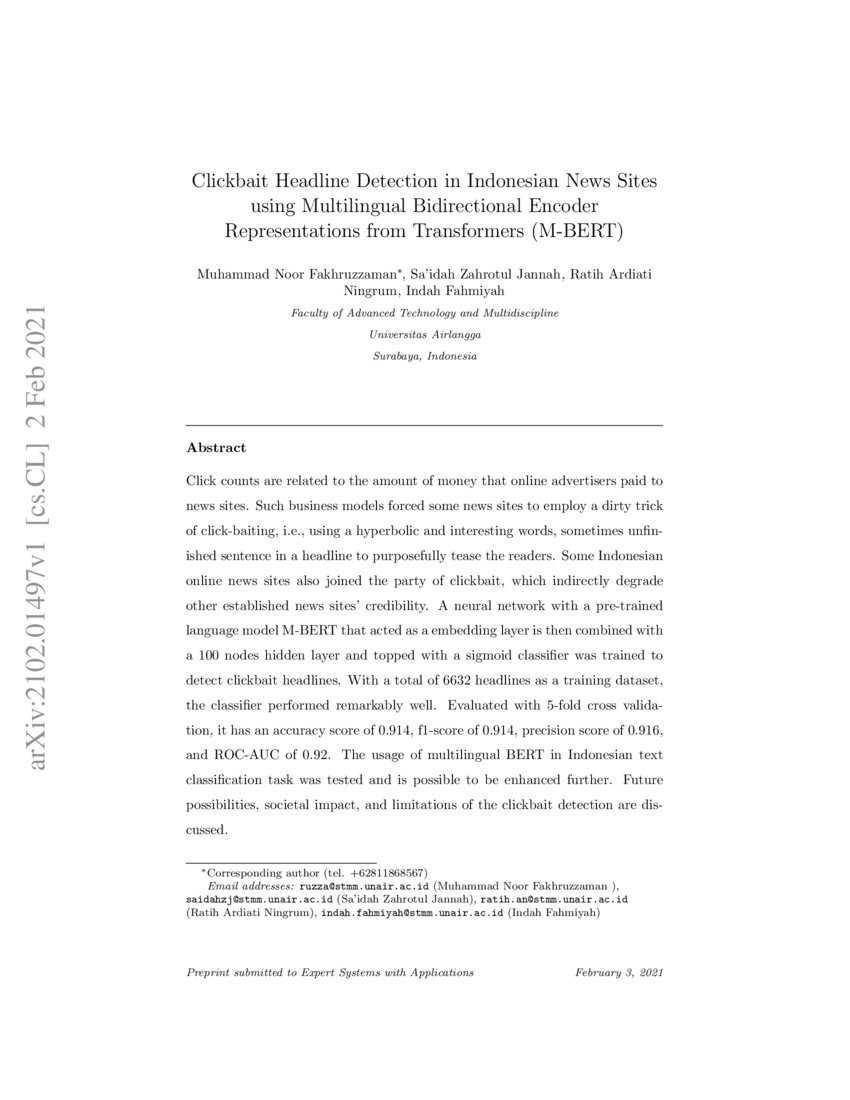 Clickbait Headline Detection In Indonesian News Sites Using