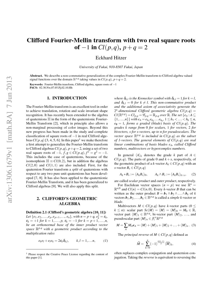 Clifford Fourier-Mellin transform with two real square roots of -1 in ...