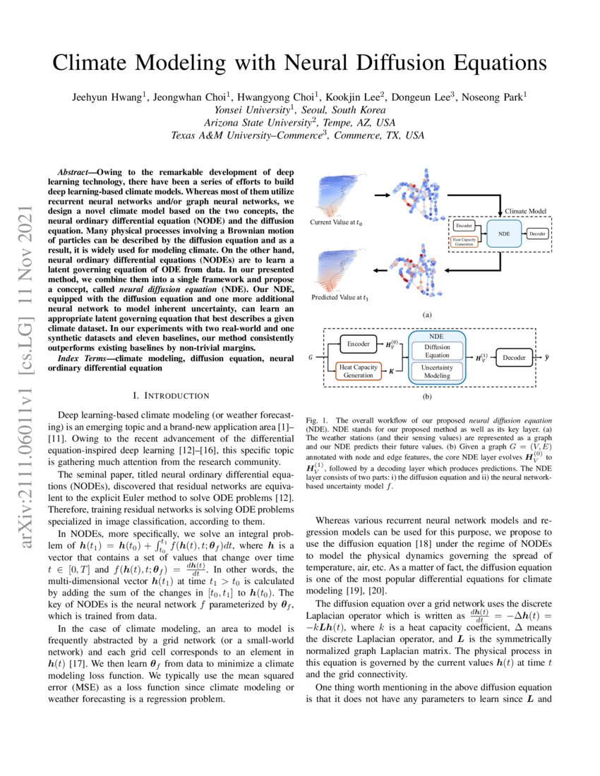 Climate Modeling with Neural Diffusion Equations | DeepAI