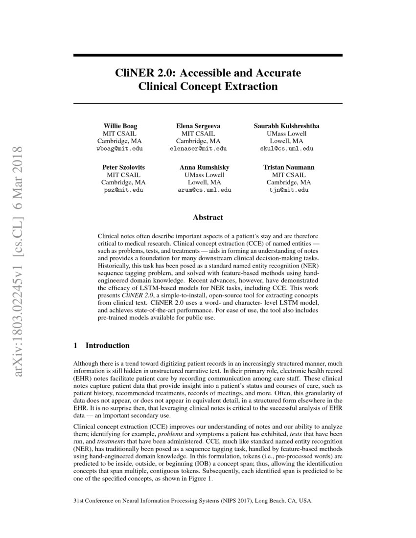 CliNER 2.0: Accessible and Accurate Clinical Concept Extraction | DeepAI