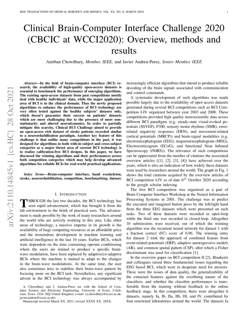 Clinical Brain-Computer Interface Challenge 2020 (CBCIC at WCCI2020 ...