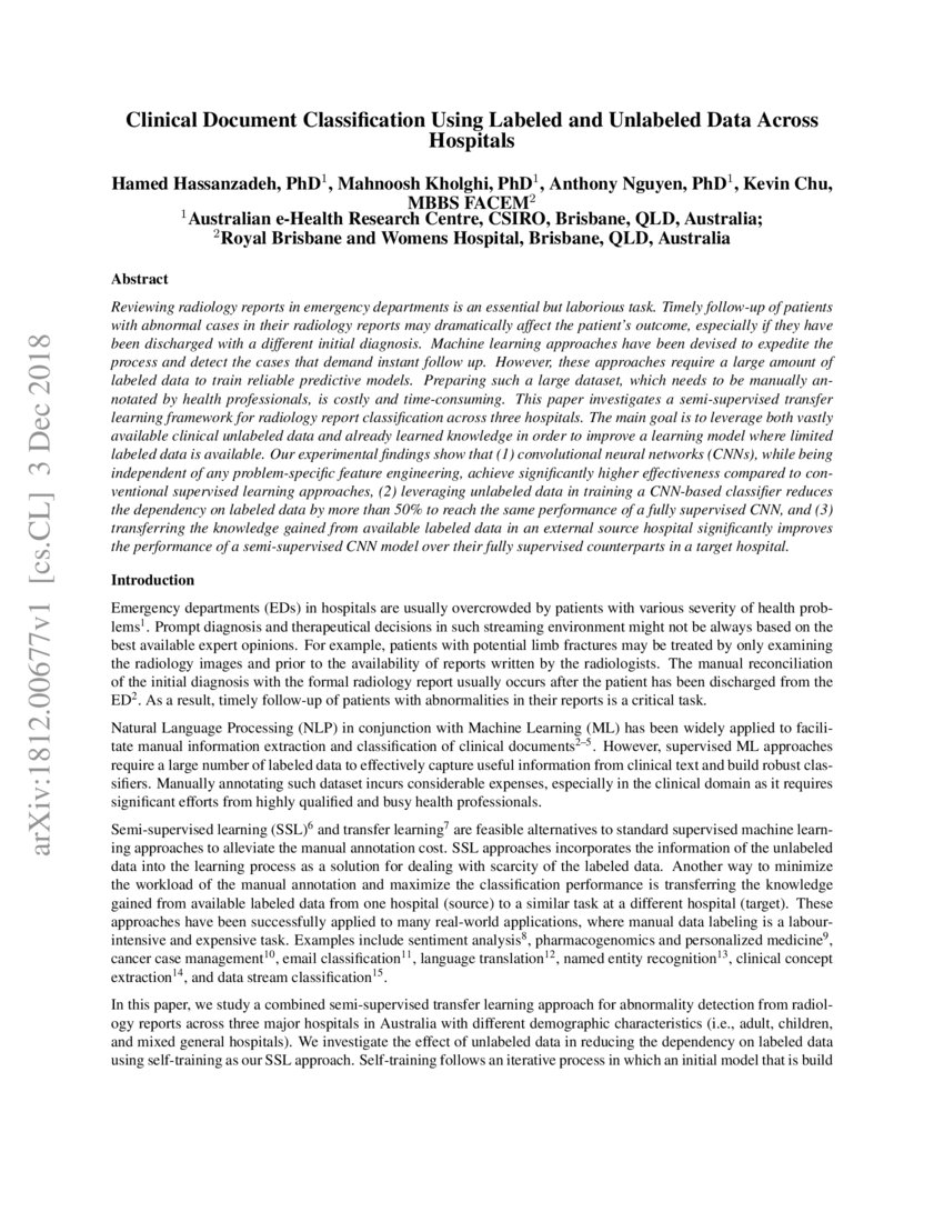 Clinical Document Classification Using Labeled and Unlabeled Data ... Clinical Document Classification Using Labeled and Unlabeled Data ...