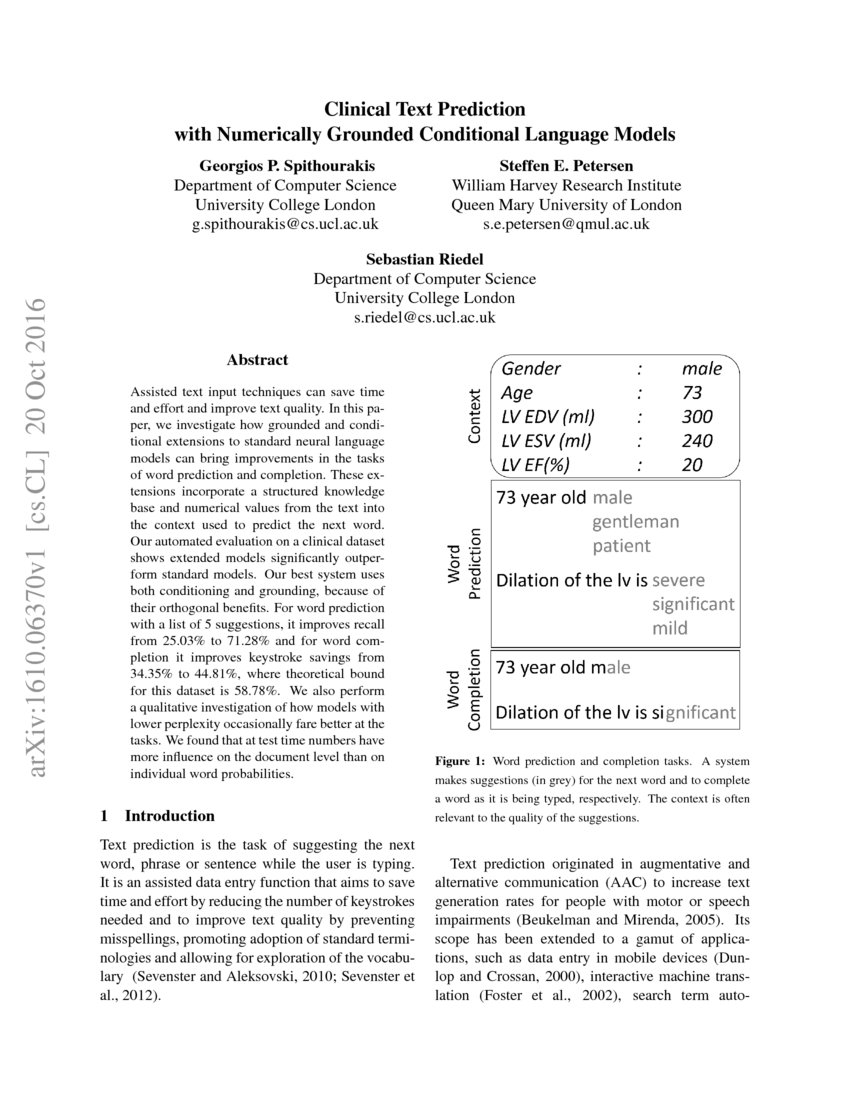 Clinical Text Prediction With Numerically Grounded Conditional Language