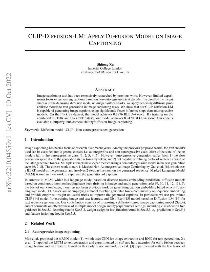 Clip Diffusion Lm Apply Diffusion Model On Image Captioning Deepai 