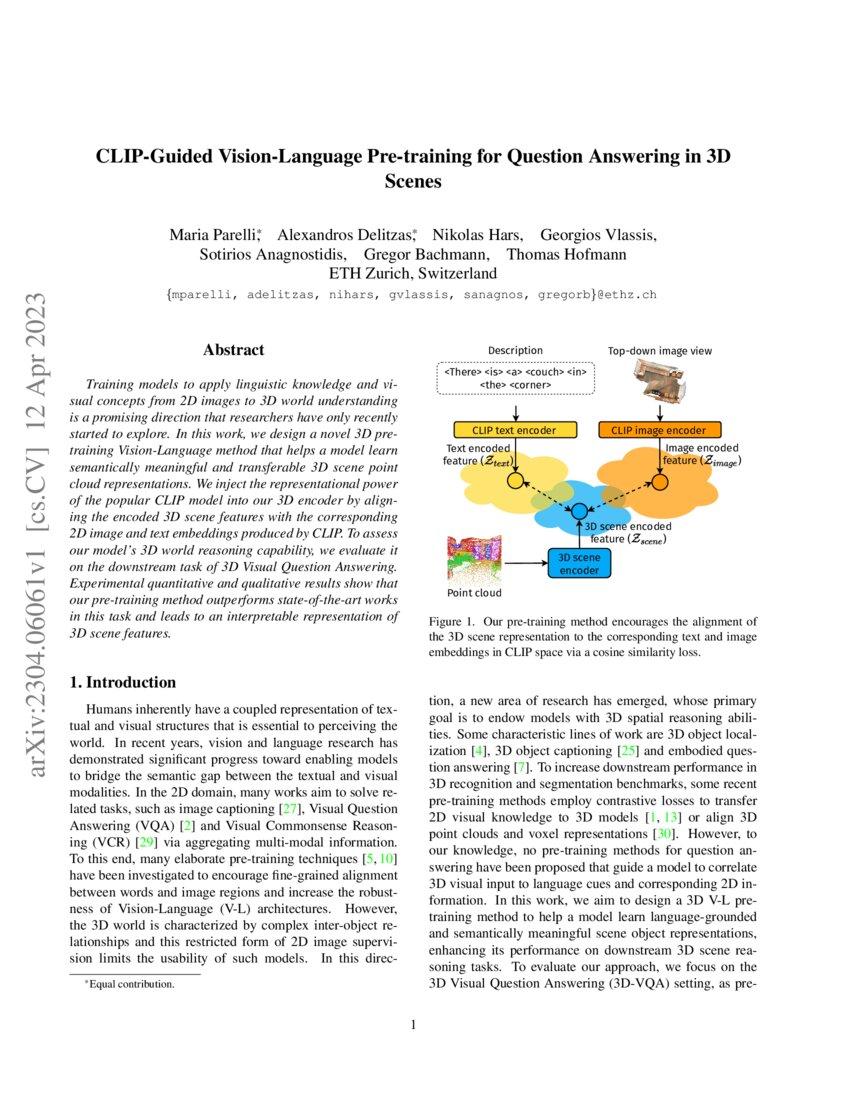 CLIP-Guided Vision-Language Pre-training for Question Answering in 3D ...