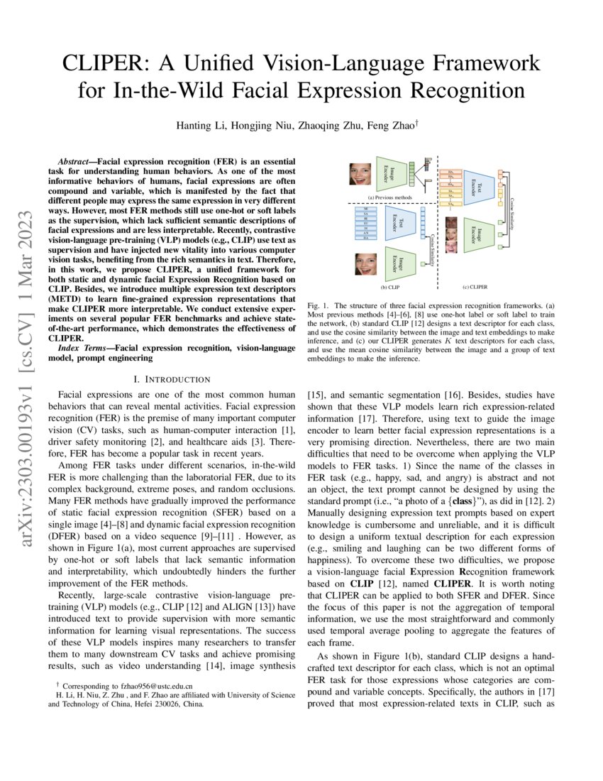 CLIPER: A Unified Vision-Language Framework for In-the-Wild Facial Expression Recognition | DeepAI
