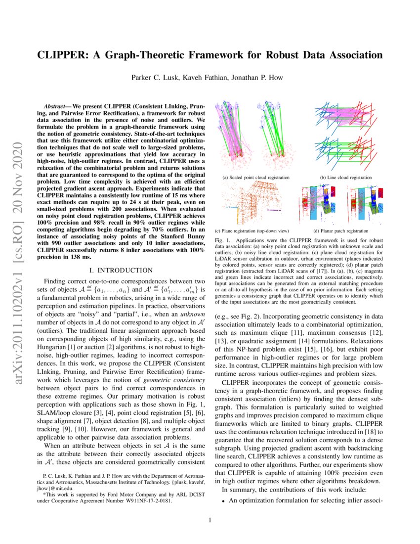 CLIPPER: A Graph-Theoretic Framework for Robust Data Association | DeepAI