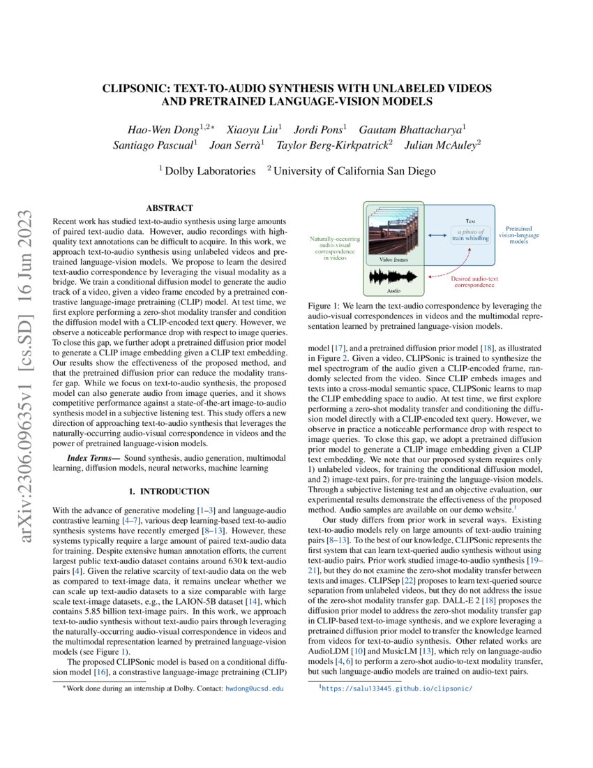 Clipsonic Text To Audio Synthesis With Unlabeled Videos And Pretrained Language Vision Models