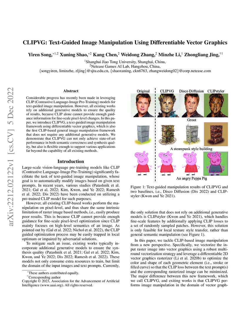 CLIPVG: Text-Guided Image Manipulation Using Differentiable Vector ...