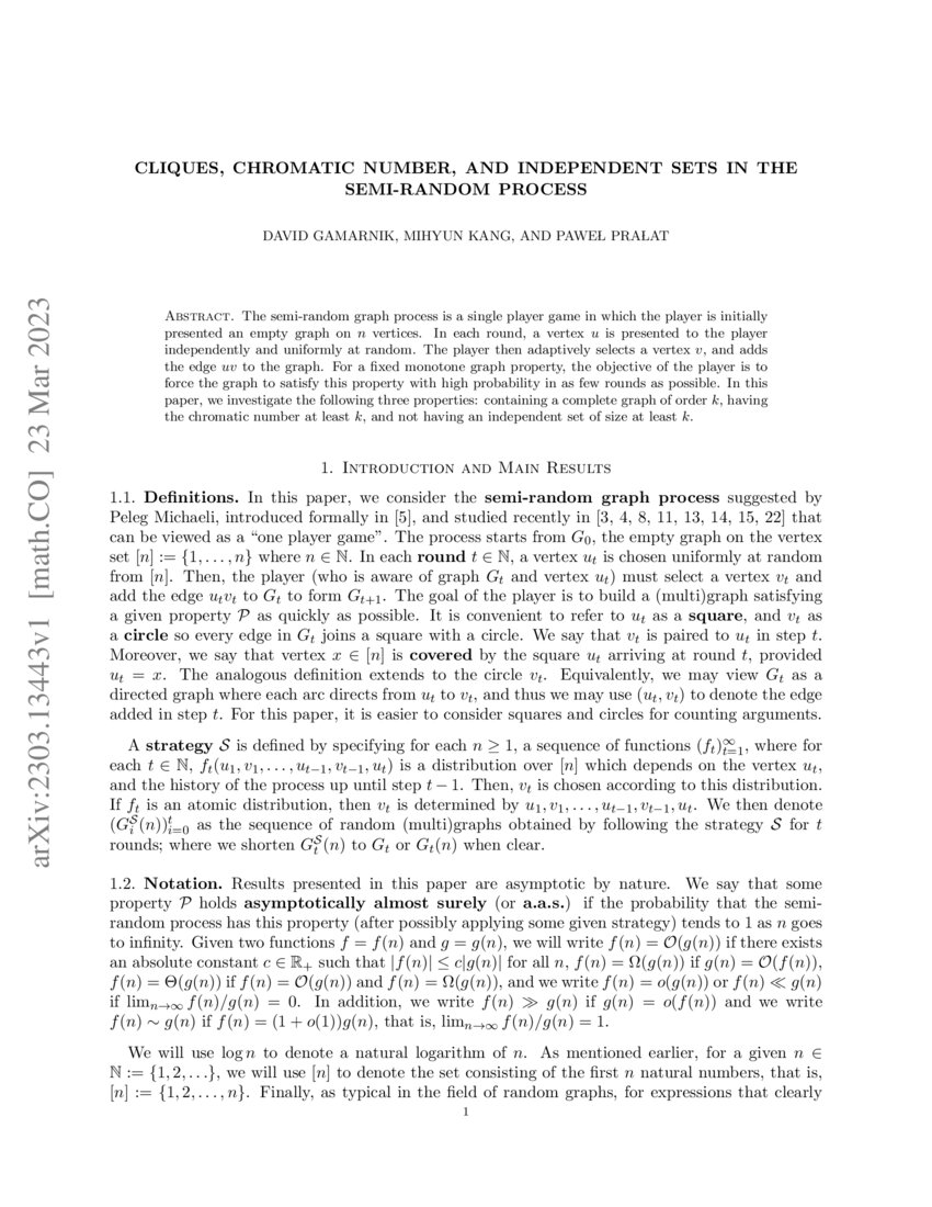 Cliques, Chromatic Number, and Independent Sets in the Semi-random ... Cliques, Chromatic Number, and Independent Sets in the Semi-random ...
