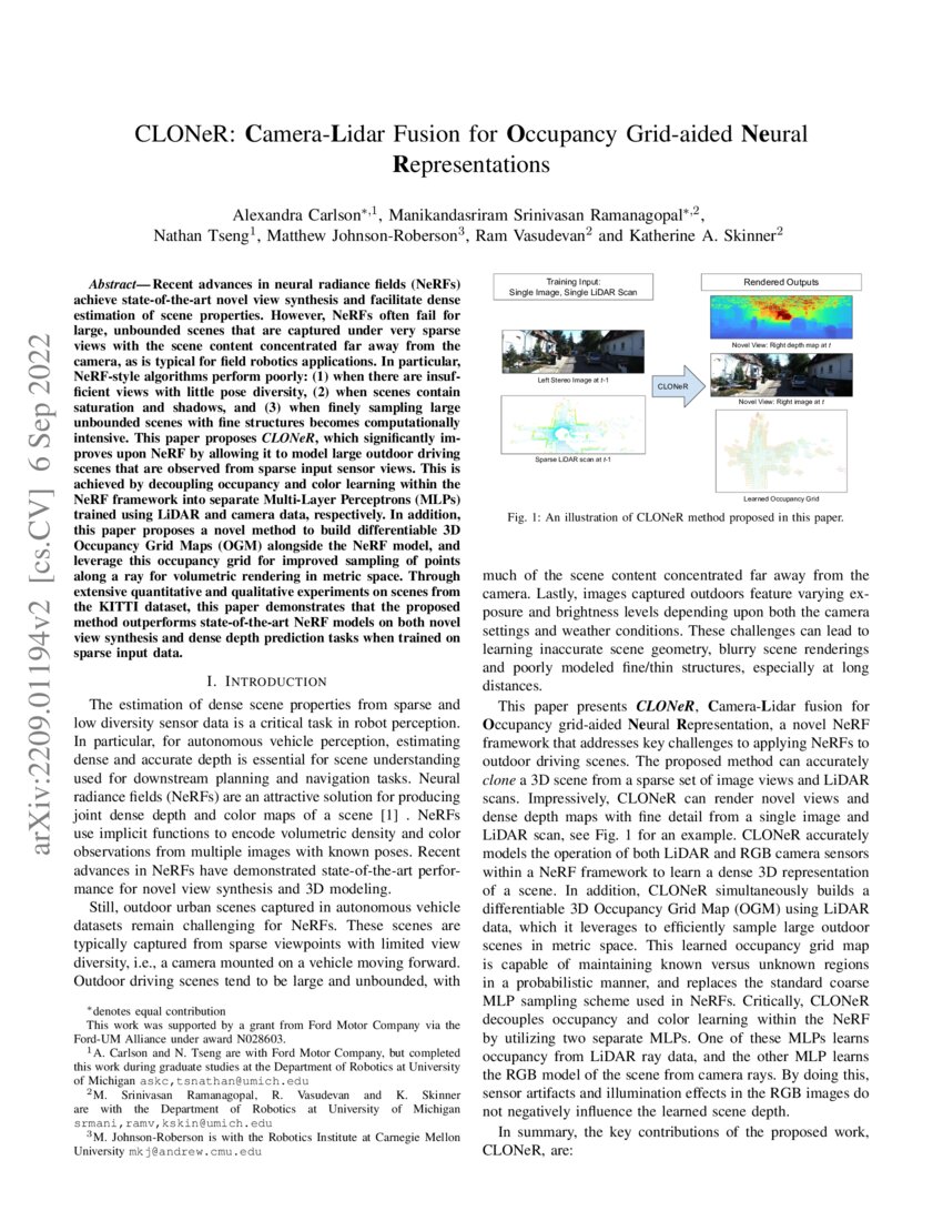 Cloner Camera Lidar Fusion For Occupancy Grid Aided Neural Representations Deepai